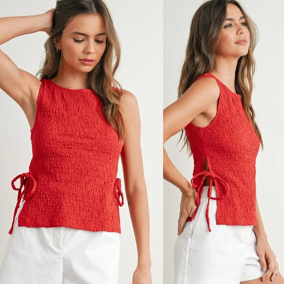 Buttermelon | Tops | Shelley Crimson Texture Tie Top Womens Red ...